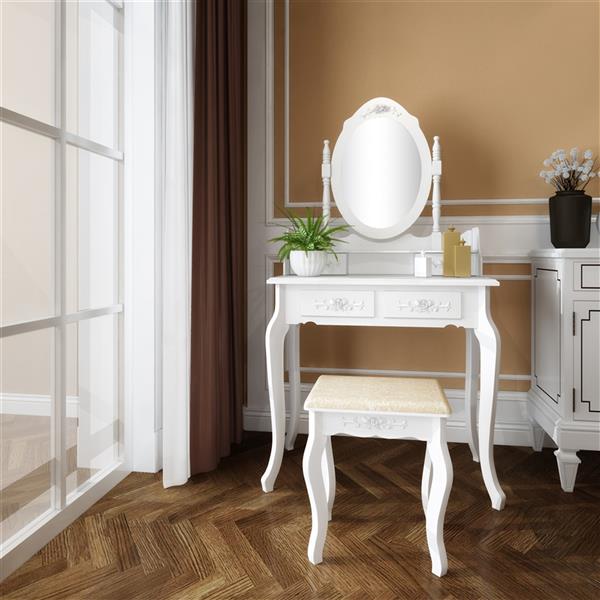 Four Drawer Single Mirror Dressing Table Set - CJdropshipping