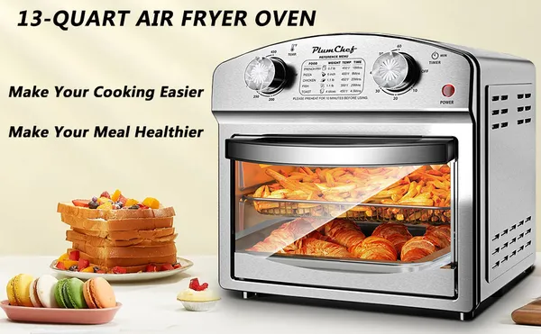 Stainless Steel 12-Liter Air Fryer, Dual Knob Control, 450°F ...