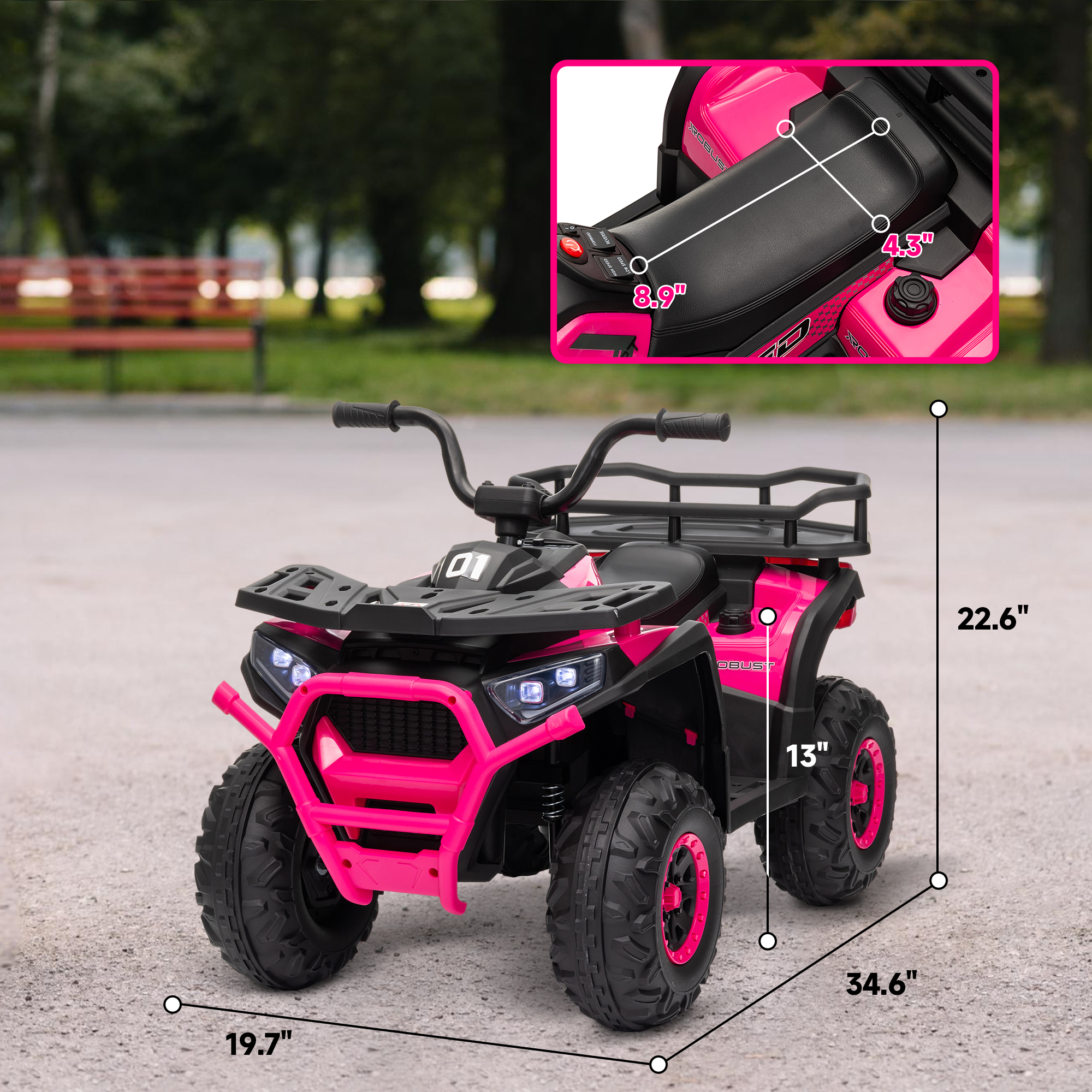 12V Kids ATV, 4 Wheeler Quad w/ 4 Spring Suspension Wheels, LED Lights ...