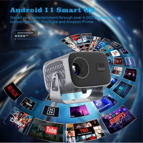 Mini Projector, Native 720P Supports 4K, T950S Quad-Core, 2 Plus 16GB ...