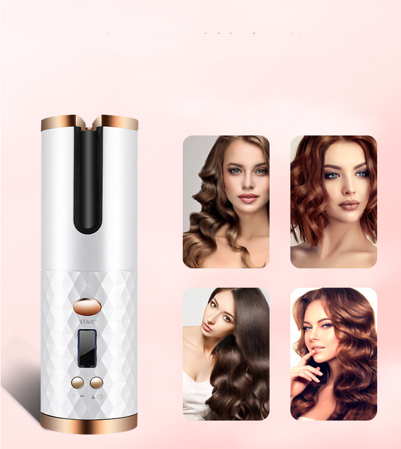Rechargeable Automatic Hair Curler Women Portable Hair Curling Iron LCD ...