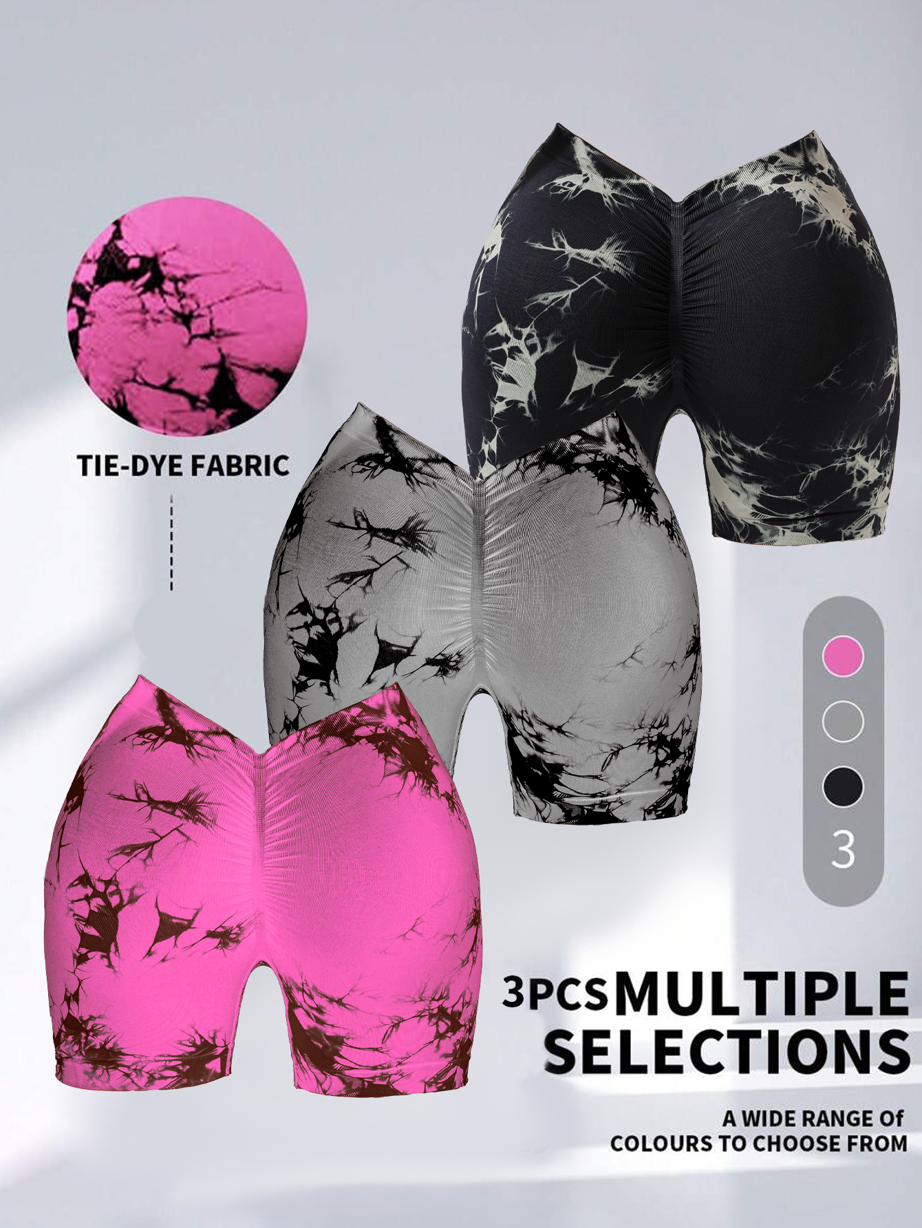 3 PACK Tie Dye Active Wear Shorts, Women Workout Shorts, High Waisted ...