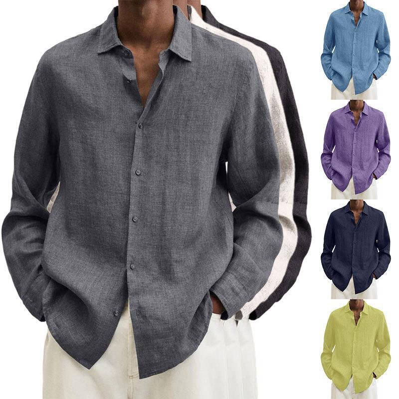 Long Sleeve Lapel Shirt Men's Loose Button Cardigan Sshirt Top Mens ...