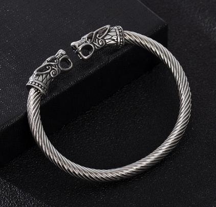 Asgard Crafted Grey Wolf 's Head Torc Bracelet - CJdropshipping