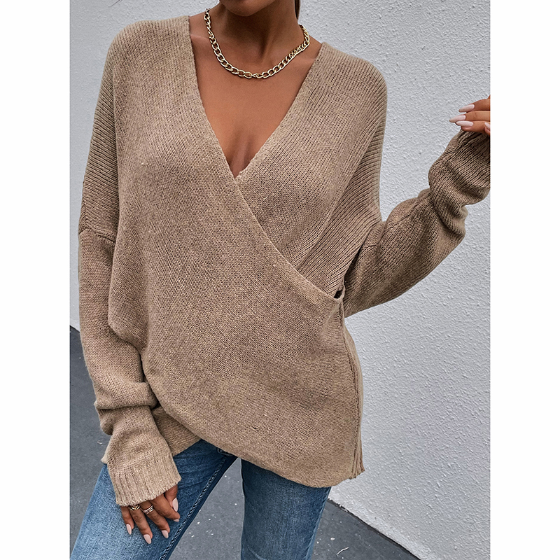 Women's Criss Cross V-Neck Sweater - 2025 Fall Long Sleeve Casual ...