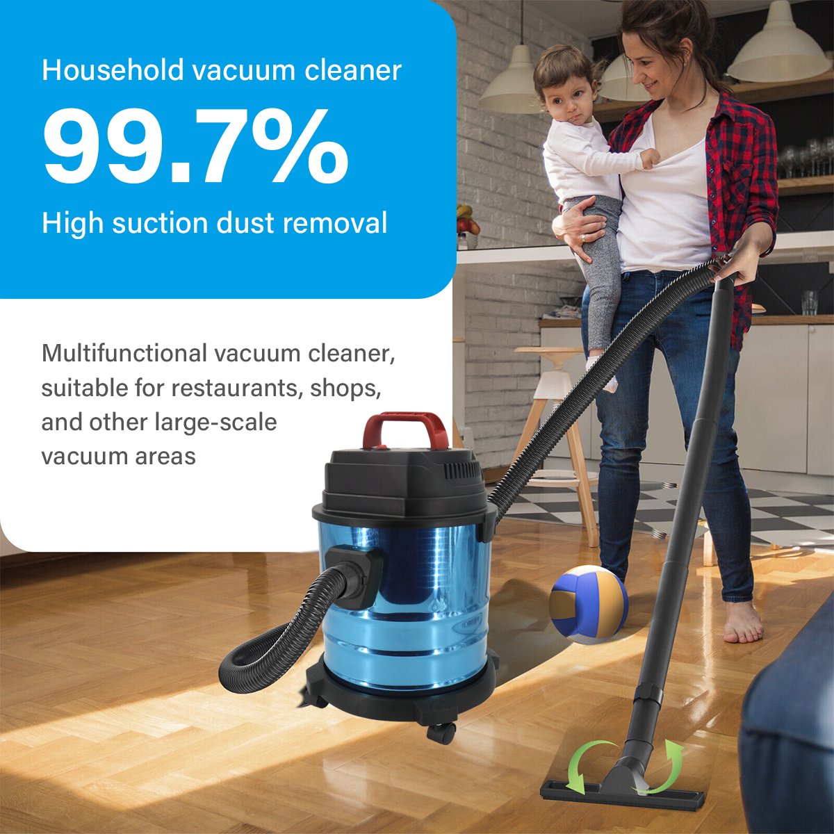 19000Pa Vacuum Cleaner Wet And Dry 20L Cylinder Powerful Compact Blower ...