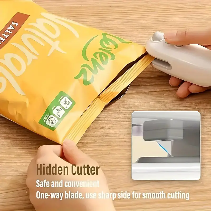 Mini Bag Sealer, 2 In 1 Chip Bag Sealer With Cutter, Rechargeable Bag ...