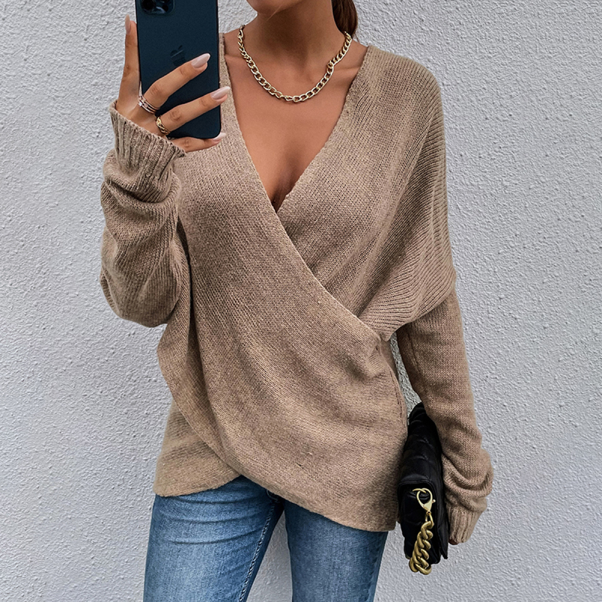Women's Criss Cross V-Neck Sweater - 2025 Fall Long Sleeve Casual ...